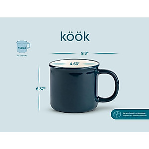 KooK Camping Mug, Camping Coffee Mugs, Urban Outdoor Hiking Coffee Cup, Ceramic, Camp Casual, for Campfire, Tea, Hot Chocolate, Soup, Microwave and Dishwasher Safe, 14 oz, Set of 2 Navy Blue