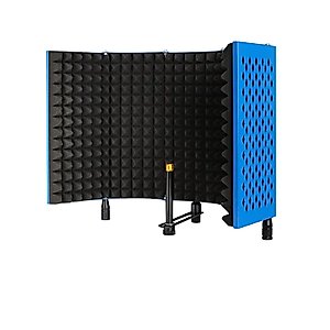 MSIZOY 5 Panel Foldable Microphone Isolation Shield with High Density Mic Sound Absorbing Foam Metal Shield for Sound Recording Studio Podcasts Gaming Singing and Broadcasting Equipment (Blue)