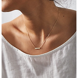 Aghfacy 14k Gold Plated Bar Necklace for Women | Dainty Choker with Tiny Bar Pendant | Adjustable Layered Necklace