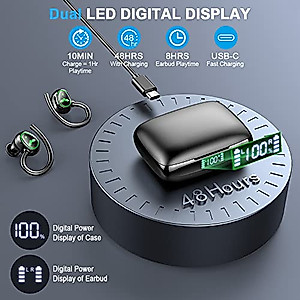 Wireless Earbud, Bluetooth 5.3 Headphones Sport Wireless Earphones in Ear Noise Cancelling Earbud with Dual Mic, Over Earhooks Ear Buds IP7 Waterproof 48H Deep Bass Headset for Running Gym USB-C[2022]