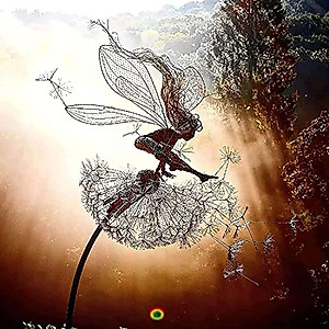 Tiyazxw Fairies Dandelions Garden Stainless Steel Fairy Ornaments, Garden Sculptures and Statues Flying Fairy Sculptures Yard Art Ornaments, Dancing Fairy Dandelion Garden Decoration, Feel love and ho