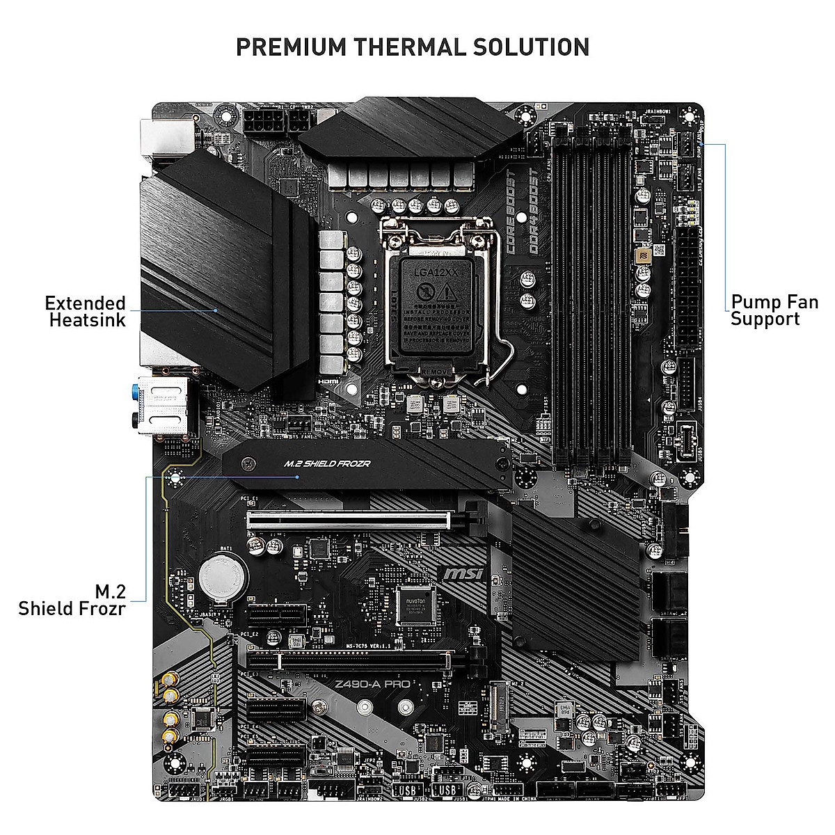 MSI Z490-A PRO ProSeries ATX Motherboard (10th Gen Intel Core, LGA 1200 Socket, DDR4, Dual M.2 Slots, USB 3.2 Gen 2, 2.5G LAN, DP/HDMI)