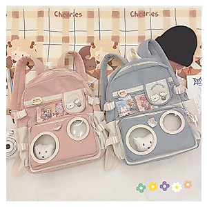 Kawaii Backpack with Kawaii Pin and Accessories Kawaii Japanese Backpack Ita Bag Cute Laptop Schoolbag (Pink)