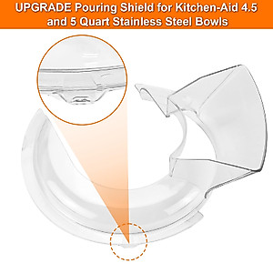 UPGRADED KN1PS Pouring Shield with Snap for W10616906 Mixer Bowl or Brushed Stainless Steel Tilt Head Stand Mixer Bowl, Replace W11312468 W11298367 WPW10616906