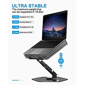 SENXILLER Laptop Stand for Desk, Laptop Stand Adjustable Height up to 19 inch, Swivel Laptop Stand with 360°Rotating, Laptop Riser Computer Stand Compatible with MacBook and All Laptops