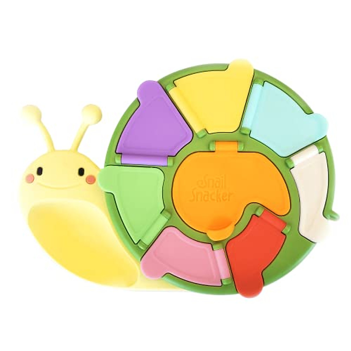 BoBaby Snail Snacker - Toddler Snack Container with 8 Sections and Lid | Food Grade Materials | Dishwasher Safe | Non-Skid Base | for Kids, Babies, Home & Travel | Educational (Yellow)