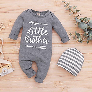 RCPATERN Newborn Baby Boy Clothes Set Little Brother Outfits Long Sleeve Romper Jumpsuit + Hat
