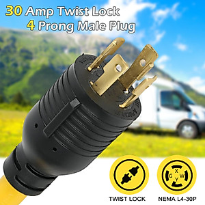 1FT NEMA L14-30P to L6-30R Charger Power Adapter Cord, 30 Amp Adapter 4 Prong to 3 Prong Lock Connection Male Plug to Twist Lock Female Outlet Portable Generator Cord for RV EV Generator Welder Dryer