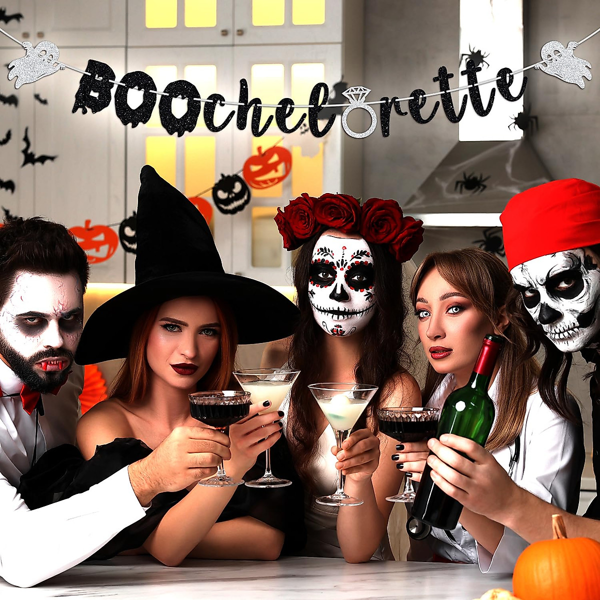 Halloween Boocheloretee Banner,She Found Her Boo, Ghost Garland Spooky October Bachelorette Bridal Shower Wedding Party Decorations Supplies, Black Glitter