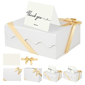 zmybcpack 5 Pack White Gift Boxes 12”x9”x4”, Luxury Wedding Gift Boxes Boxes Collapsible Magnetic Closure Gift Box Bulk with Thank You Card & Envelopes, Champagne Gold Ribbon For Wedding, Birthday