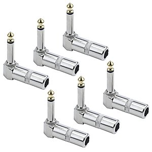 Antrader 6-Pack Mono 1/4" Right Angle Plugs TS Male Audio Adapters Guitar Speaker Plug Nickel Finish