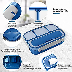 Amathley Adult Lunch Containers for Adults/Kids/Toddler,1300ML-4 Compartment Bento Box,Microwave & Dishwasher & Freezer Safe,BPA Fre (Blue)
