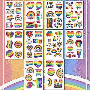 Ooopsiun 80 Pcs Rainbow Temporary Tattoos -10 Sheets Pride Tattoos Flower/Heart/Rainbow Tattoos for Pride Festivals