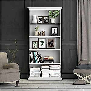 Pemberly Row Modern Contemporary Wood 5 Shelf Bookcase in White Finish