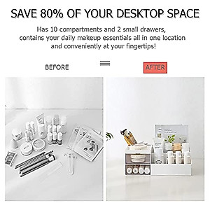 Kayviex Makeup Desk Organizer, DIY Makeup Storage Box with Drawers for Cosmetics, Skincare, Lipsticks, Jewelry, Ideal for Bedroom and Bathroom Countertop, Pure White