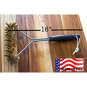 Backyard Dudes BBQ Grill Cleaning Brass Brush 16" -Made in USA -Heavy Duty Real Brass Extra Wide Two Levels of bristles are Soft Safe for Porcelain Enamel grates (16 inches)