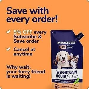 MIRACLE VET High Calorie Weight Gainer for Dogs & Cats 4-in-1 - Mass, Recovery, Appetite Stimulant - Vet-Reviewed - 2,400 kcal - 16 oz