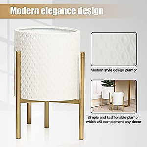 LuxenHome Planters for Indoor Plants, Set of 2 Plant Pots, White Planter, Luxury Flower Pots for Indoor Plants, Plant Pot for Indoor Plants, Plant Pots Indoor with Gold Metal Stand NOT Waterproof