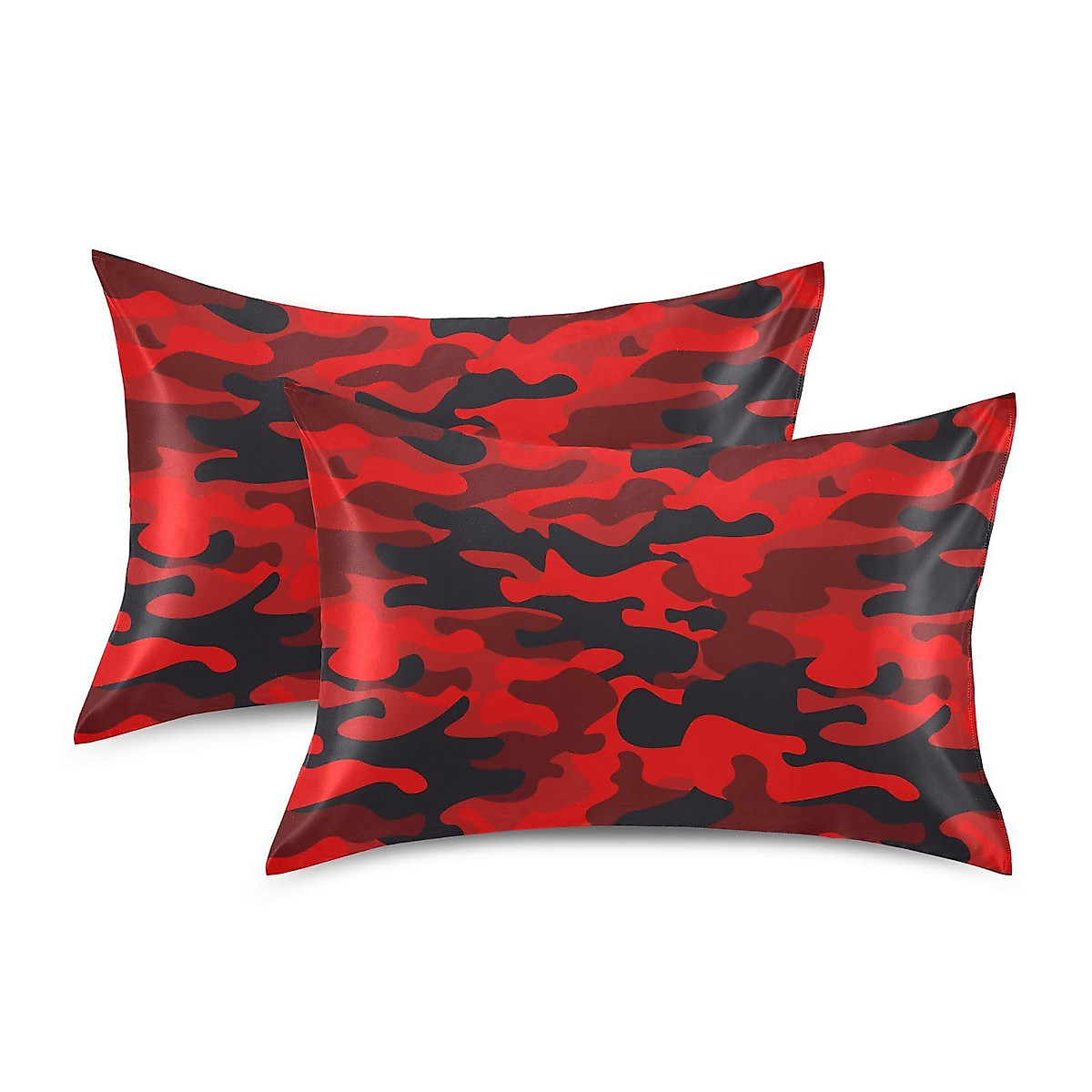 Red Camo Pillow Covers Silk Pillowcase for Hair and Skin Soft and Smooth Cooling Satin Pillowcase Standard Size Pillow Case for Women Bedroom Bed Sleeping (20x30 Inch)