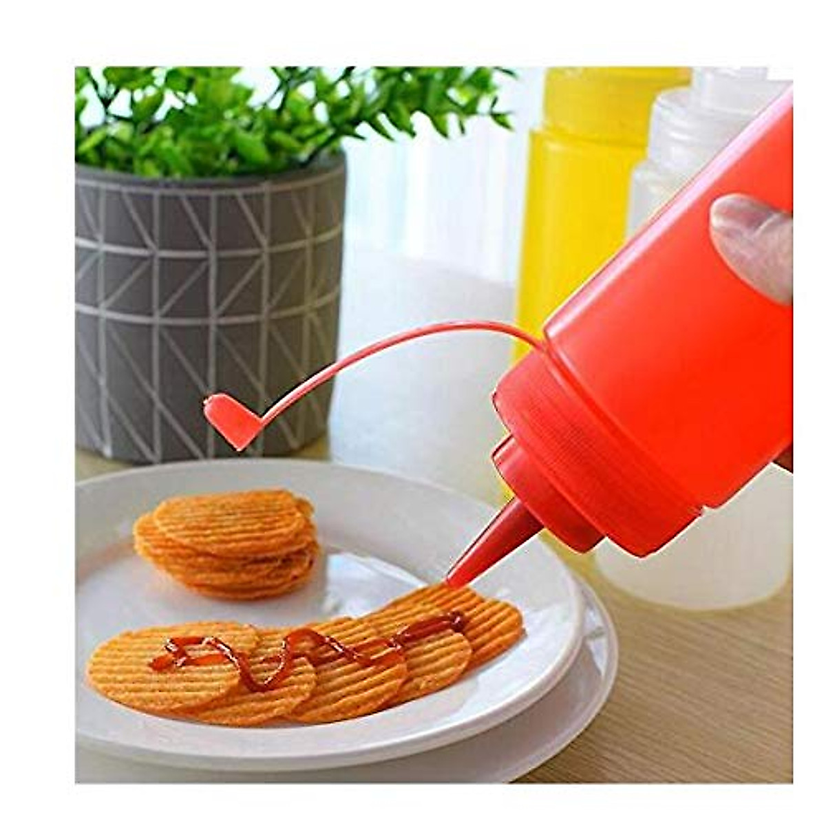 3PCS 360ML/12OZ Refillable Empty Squeeze Sauce Condiment Plastic Bottles Container Food Grade Salad Dressing Storage Jar With Cap For Oils Ketchup Mustard Vinegar Cream Honey Mayonnaise(Random Color)