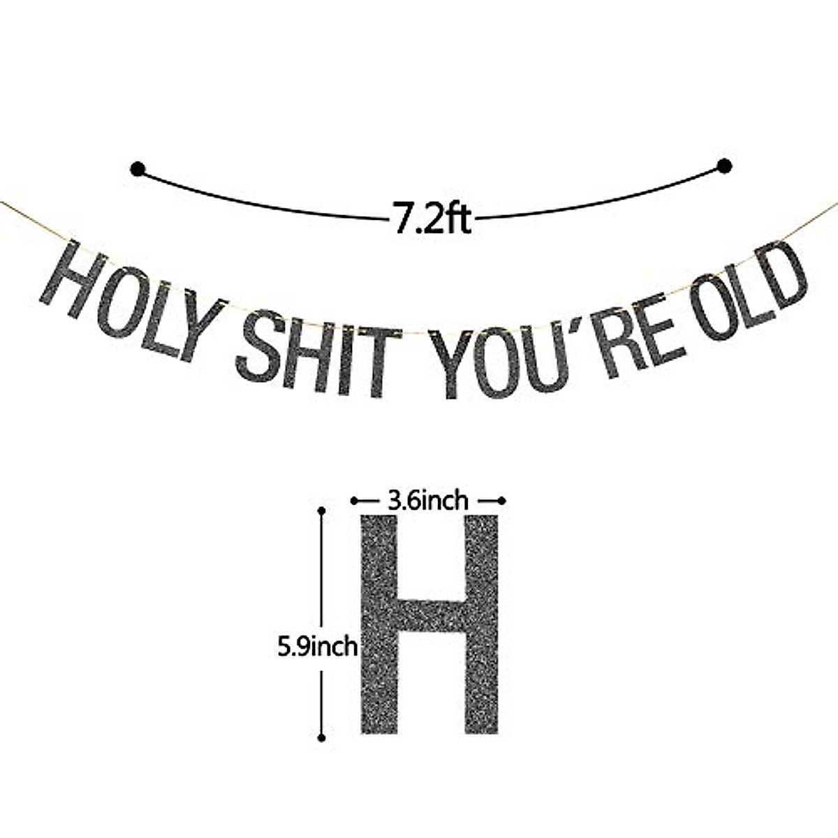 Black Glitter Holy Shit You're Old Banner - Funny 30th 40th 50th 60th 70th 80th 90th Birthday Party Decorations