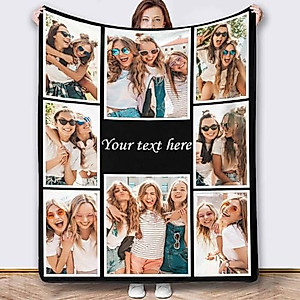 Newcos Personalized Photo and Text Blanket Custom 8 Pictures Flannel Blanket to Girl Sister My on Birthday Christmas Wedding Anniversary Souvenir
