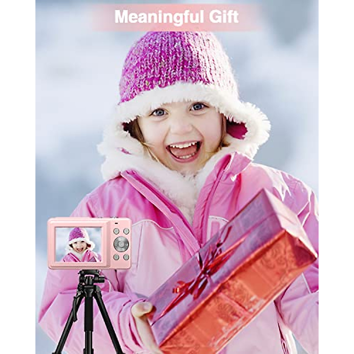 Digital Camera for Kids, Lecran 1080P 44MP Kids Camera with 32GB Card Point and Shoot Camera with 16X Zoom, Compact Portable Cameras Christmas Birthday Gift for Children Kids Teens Girl Boy(Pink)