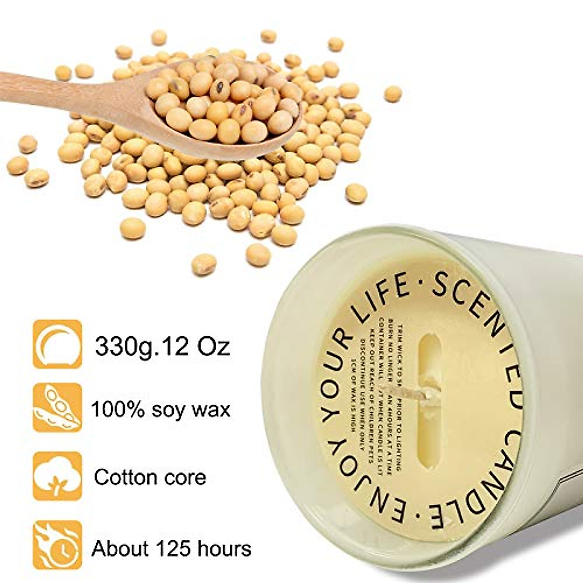 Soy Scented Candles, Natural Organic Candles for Home Scented with Thick Frosted Glass and Bamboo Wood Lid, 12 Oz/50 Hour Long-Lasting, Highly Scented Candle for Fall Decor Great Gifts(Jasmine)