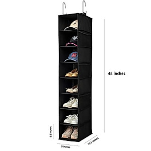 Berdeng Hanging Shoe Organizer for Closet with Side Mesh Pockets，Hat Racks for Baseball Caps，Shoe and Hat Holder & Storage，8-Shelf，Black，1 pack
