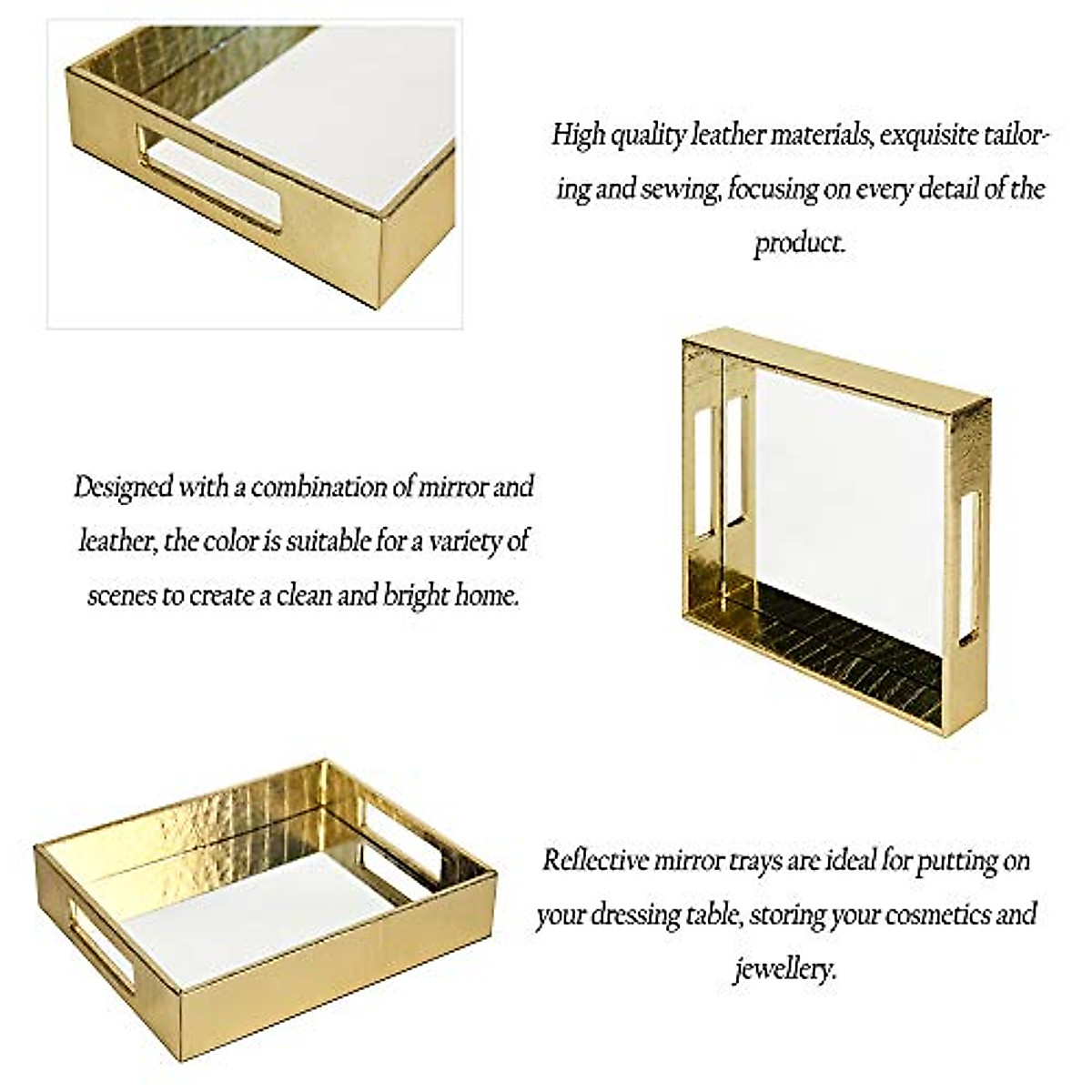 Vixdonos Decorative Mirror Tray,Gold Vanity Tray,Leather Catchall Organizer for Makeup,Perfume and Cosmetic on Dresser or Coffee Table(Small, Gold)