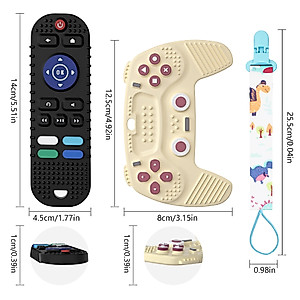 X-KIDS Baby Gamepad Teething Toys, Remote Control Teether Toys with 2 Pacifier Clips Soft-Textured Chew Sensory Toys for Babies 0-6 6-12 Months BPA Free, Silicone, 2-Pack