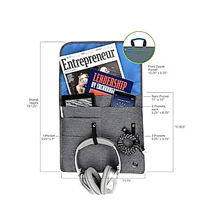 SO~MINE Airplane Pocket Organizer | Tray Table Cover | In Flight Seat Back Organizer Bag | Commuter Essential Travel Bag | Media Pouch For Flying | Travel Gift | Attaches To Luggage | Charcoal/Cobalt