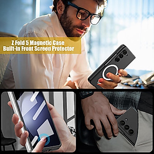 Magnetic Case for Samsung Z Fold 5, Compatible with Magsafe Z Fold 5 Case Built-in Screen Protector, Support Wireless Charger Anti-Scratch Shockproof Slim Case for Samsung Galaxy Z Fold 5 2023 (Black)