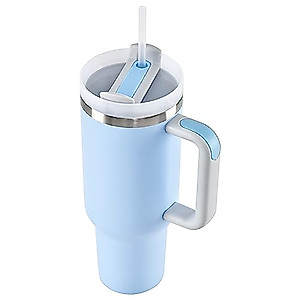 40oz Tumbler with Handle, Straw, Lid, Stainless Steel Vacuum Insulated Water Bottle Adventure Travel Mug Quencher for Iced Coffee, Hot or Cold Tea and Beverage, Sky Blue