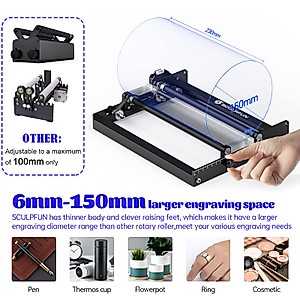 SCULPFUN Laser Rotary Roller, Laser Engraver Y-axis Rotary Module, 360° Laser Rotary Attachment for Engraving Cylindrical Objects Cans, Compatible with Most Laser Engraving Machines on The Market