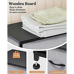 JOINHOM Dresser Storage Tower with 5 Drawers, Fabric Tall Dresser Drawer for Bedroom, Office, Entryway, Living Room and Closet- Sturdy Steel Frame, Easy Pull Bins & Wooden Top