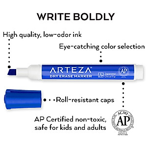 ARTEZA Dry Erase Markers, Bulk Pack of 36, Chisel Tip, Blue Color with Low-Odor Ink, Whiteboard Pens