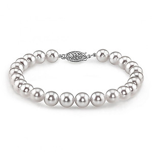 The Pearl Source 14K Gold 5.5-6mm Round White Japanese Akoya Saltwater Cultured Pearl Bracelet for Women