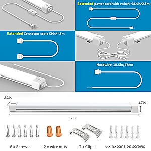 Airand LED Shop Light 2FT/4FT - Plug in Utility LED Shop Light for Garage with 98 inch Power Cord, 18W Waterproof 5000K Daylight 1800LM Linkable Ceiling Light Fixture for Workbench Basement Bathroom