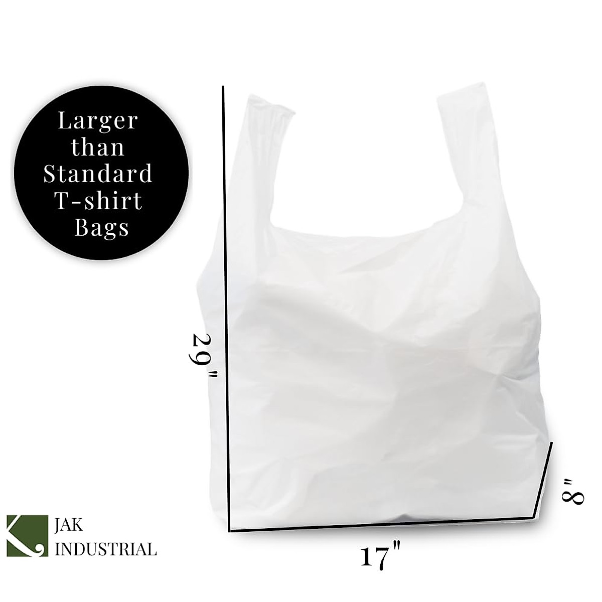 100 Pack - Jumbo (LARGE) T-Shirt Shopping/Trash Bags - 17" x 8" x 29" - 18 Microns Thick