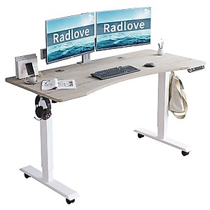 Radlove Electric Standing Desk, 55 x 30 Height Adjustable Computer Desk Sit Stand Desk Home Office Desks with Splice Board and A Under Desk Cable Management Tray (White Frame + Oak Top)
