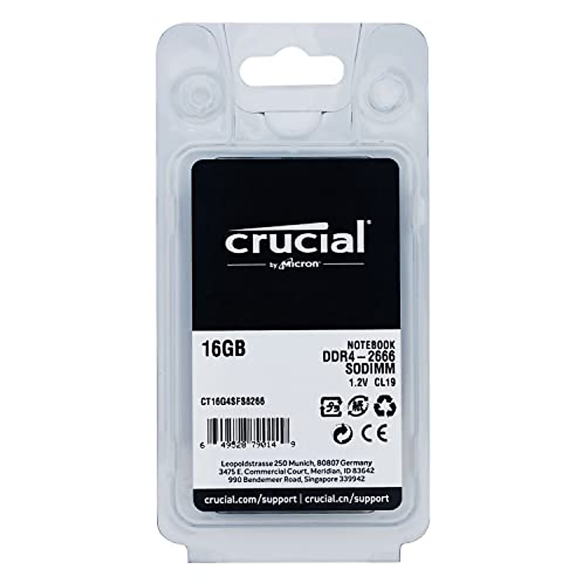 Crucial 16GB DDR4 SDRAM Memory Module - for Notebook - 16 GB - DDR4-2666/PC4-21300 DDR4 SDRAM - CL19-1.20 V - Non-ECC - Unbuffered - 260-pin - SoDIMM (CT16G4SFS8266)