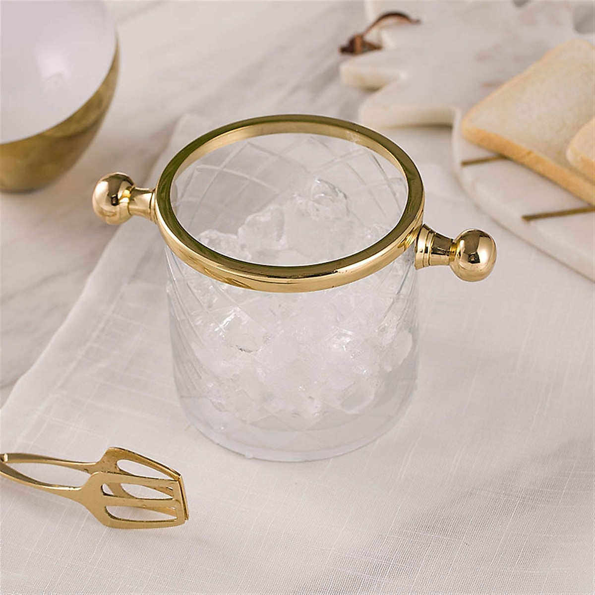 SOSSEG Ice Bucket, Ice Bucket, Handmade Glass ice Bucket with ice Clip Dining Table Cooler Wine Wine Rack ice Bucket Champagne can Cooler Wine Chiller Bucket