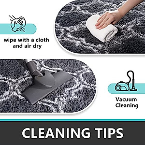 Unirea Shag Area Rug Modern Indoor Plush Fluffy Rugs, Super Soft and Fuzzy Carpet, Geometric Moroccan Rugs for Bedroom Living Room Girls Kids Nursery, 4x6 Feet Dark Grey/White