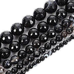 NHBT YU Natural Stone Beads Cut Surface Black Stone Striped Agate Loose Beads for Jewelry Making Needlework DIY Bracelet Strand 4-12 MM T923 (Color : H7225, Item Diameter : 12mm About 30 pcs)