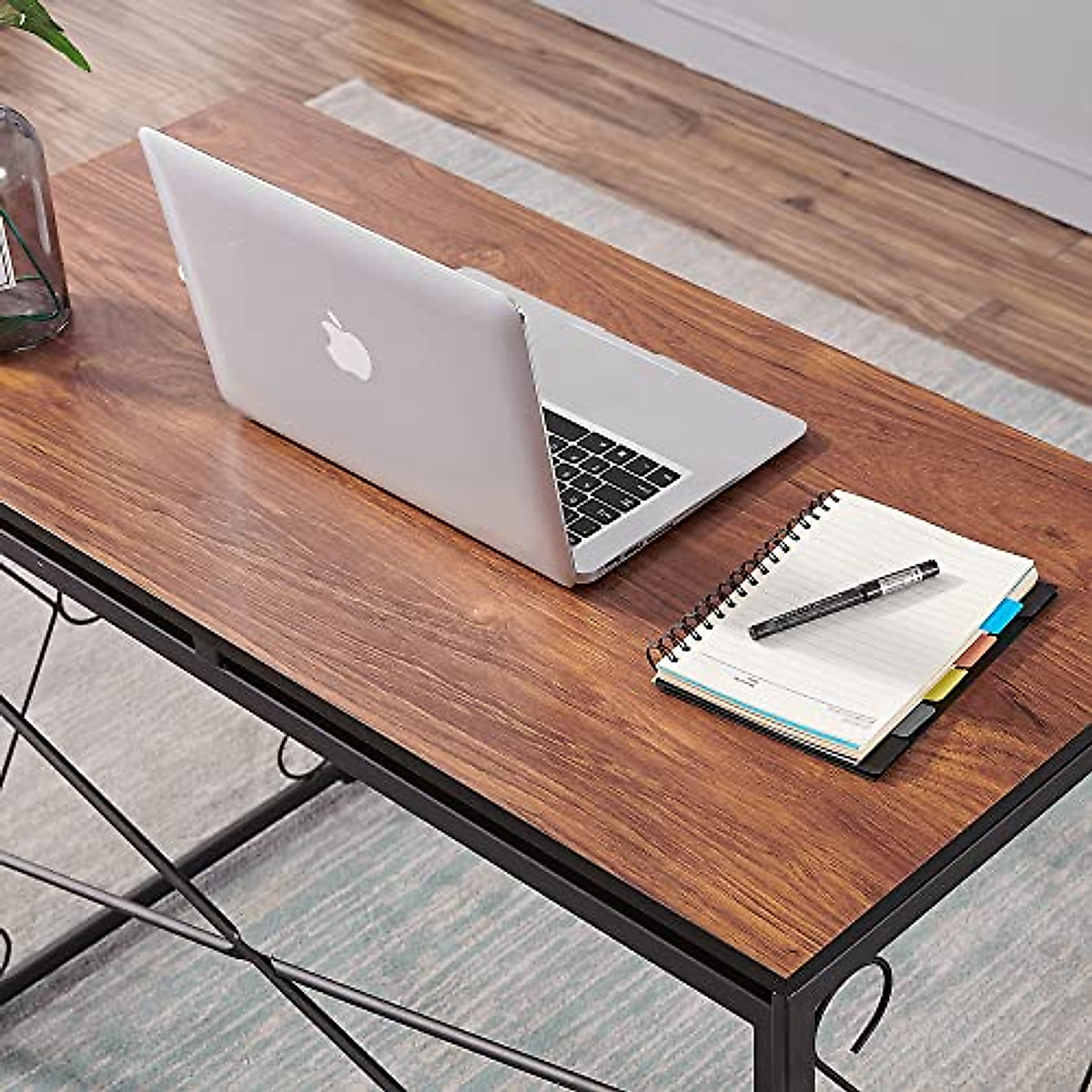 VECELO Folding Computer Desk 39.4'', Simple Laptop Table Home Office Workstation for Reading Writing, No Assembly Needed, Small Space, Teak Brown