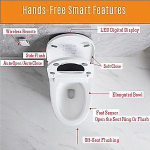 WinZo Elongated Smart Toilet With Bidet Built In, Auto Flush/Foot Sensor,Heated Seat, Warm Water & Dry Air,Self Cleaning Powerful Flush 1.28 GPF For Modern Bathroom