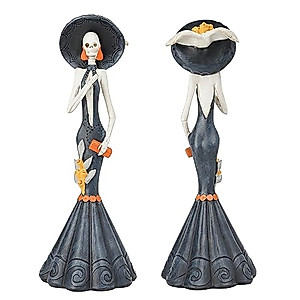 Day-of-The-Dead Halloween-Decorations Catrina Skeleton Figurine - Dia De Los Muertos Decor Resin Lady Skeleton Mexican Traditional Chanukah Hanukkah Farmhouse Decor 4 x 4 x 10.3 in Newman House Studio