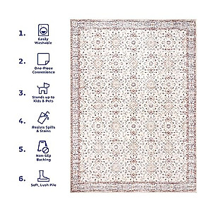 nuLOOM Gemma Machine Washable Transitional Floral Area Rug, 5' x 8', Beige, Rectangular, 0.15" Thick