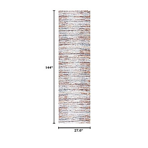SAFAVIEH Berber Shag Collection Runner Rug - 2'3" x 12', Blue Rust & Ivory, Stripe Design, Non-Shedding & Easy Care, 1.25-inch Thick Ideal for High Traffic Areas in Living Room, Bedroom (BER565A)